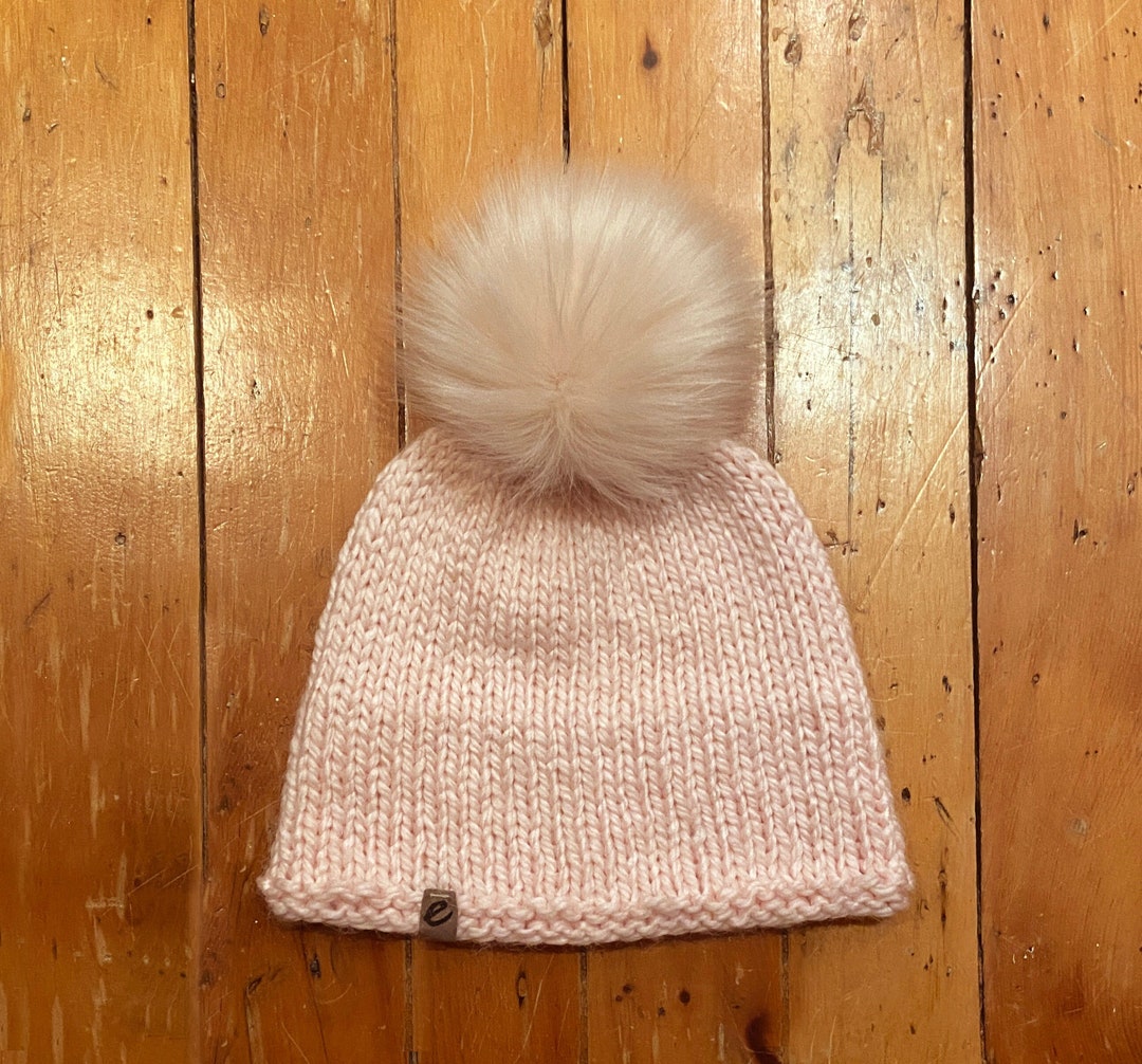 Handknit Light Pink Winter Hat, Pink Knit Hat With Thermal Fleece Inner ...