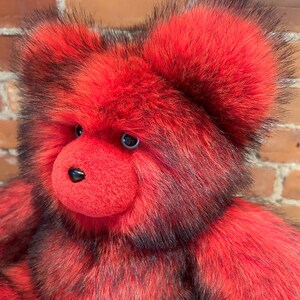 Red Faux Fur Teddy Bear With Black Flecks, Lava the Handmade Bear - Etsy