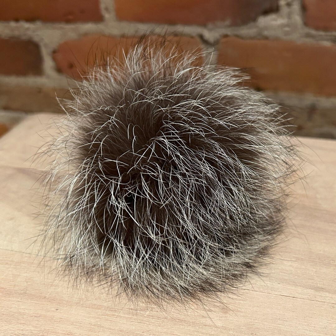 Charcoal Grey Silver Fox Fur Pom, 4.5-inch Recycled Fur - Etsy