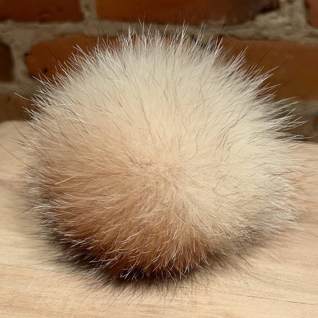 Cream With Golden Beige and Russet Fox Pom, Crystal Fox Hat Pom, 5-inch ...