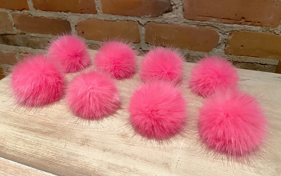 Small Neon Pink Faux Fur Applique Pom Poms for Crafts Scarves or Baby ...