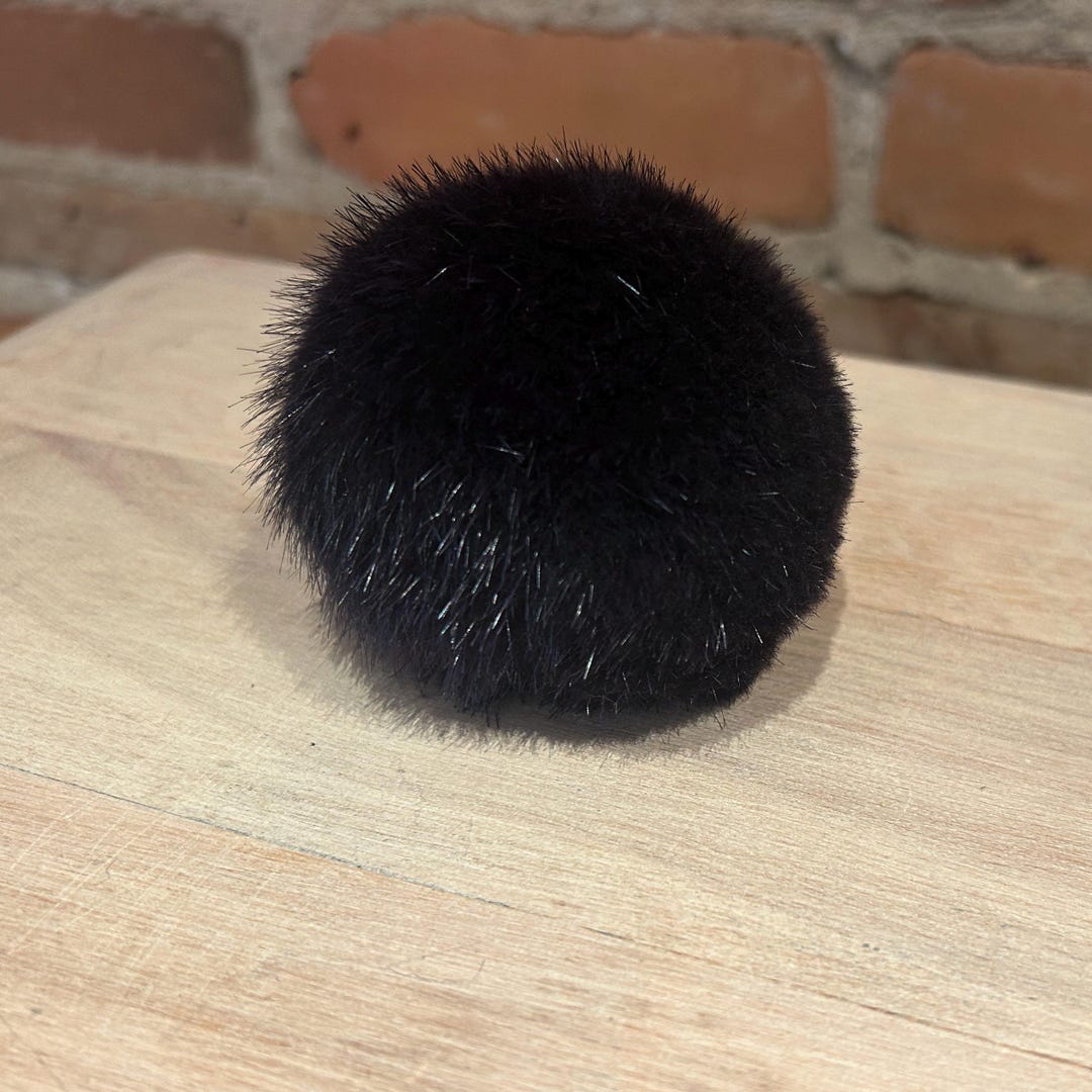 Purple Black Demi-sheared Beaver Fur Pom, 3-inch, Recycled Vintage Fur ...