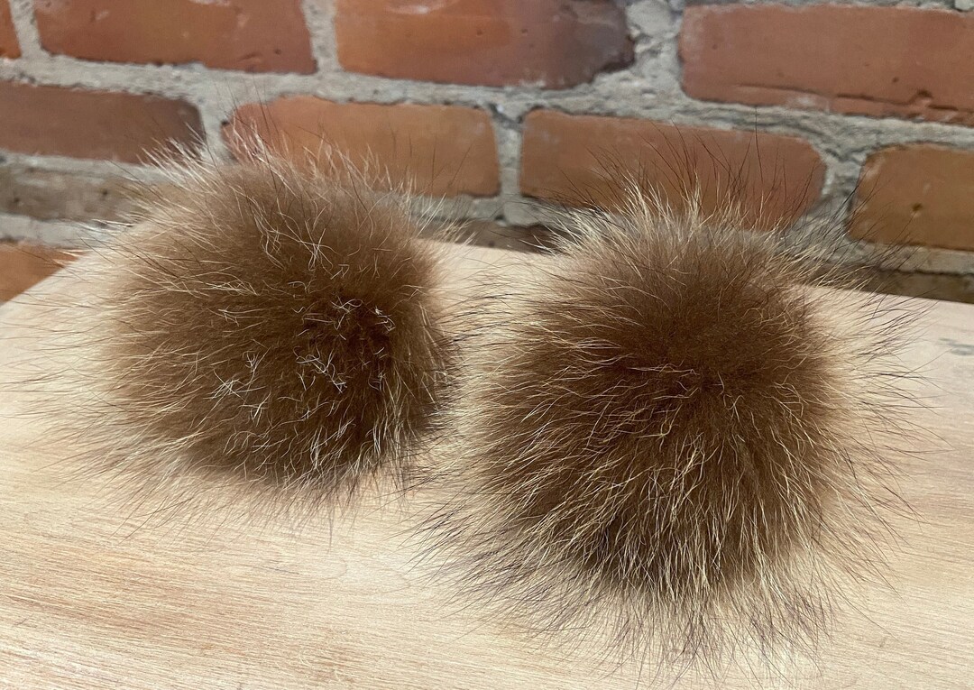 Light Brown Pom Handmade From Upcycled Vintage Fur, Gold Brown Raccoon ...