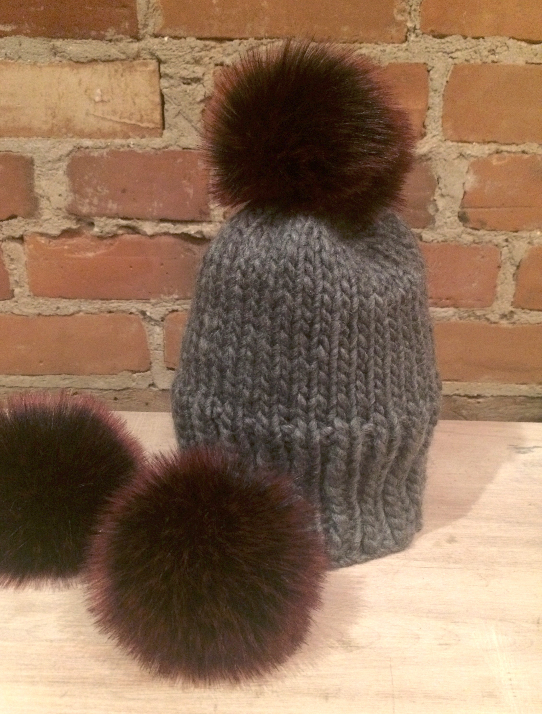 Burgundy Fox Pom Pom Small Burgundy and Black Faux Fur Pom | Etsy