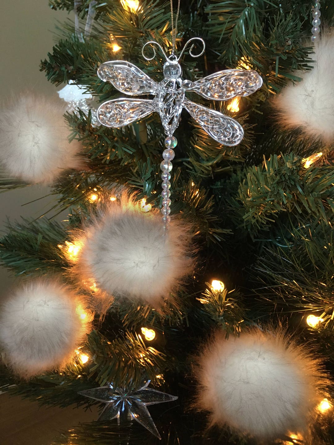 Silver Tree Decorations, Pure Bright White Black Tips Faux Fur Pom ...
