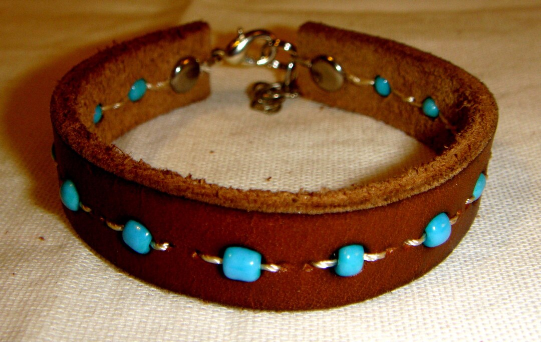 Leather Beaded Bracelet. - Etsy