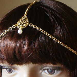 Bohemian Gold Plated Pearl Head Chain, Headpiece, Headdress, Gypsy Head ...