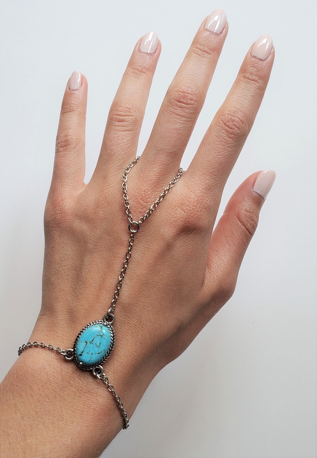 Good Luck Hand Chain, Turquoise Bracelet, Stainless Steel Hand Chain ...