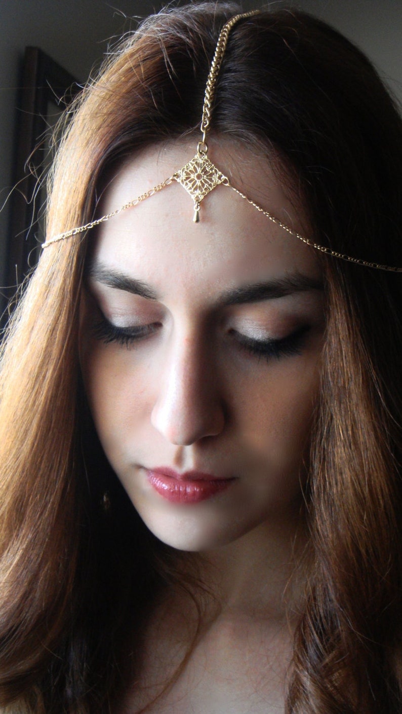 Bridal Head Chain Gold Head Chainhead Chain Headdress Gypsy - Etsy