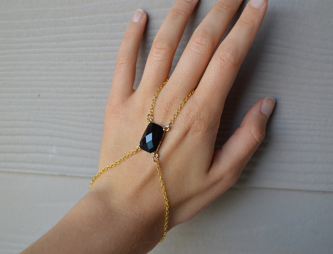 Protective Hand Chain, Bracelet Ring, Ring Connected to Bracelet, Black ...