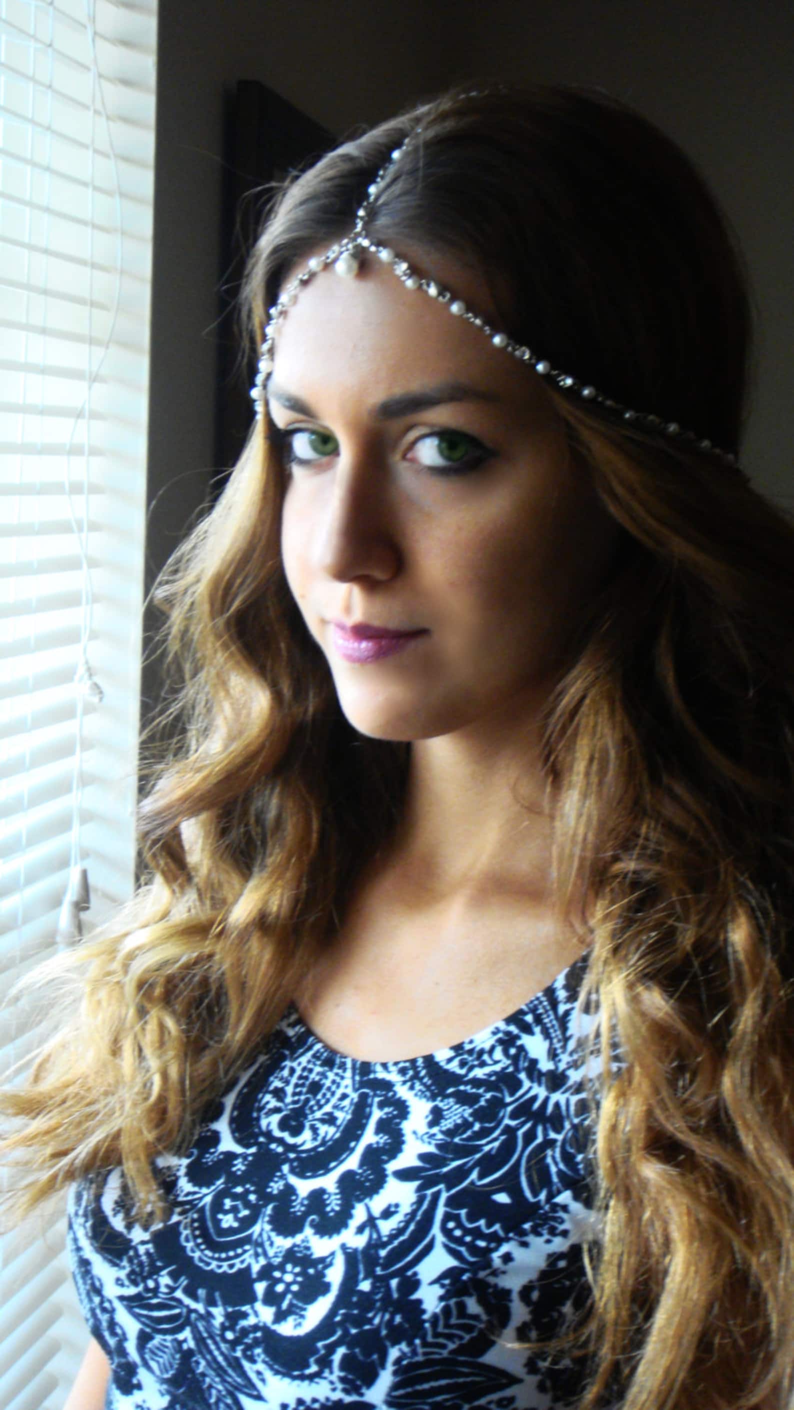 Bohemian Silver Pearl Head Chain Headpiece Vintage Head | Etsy