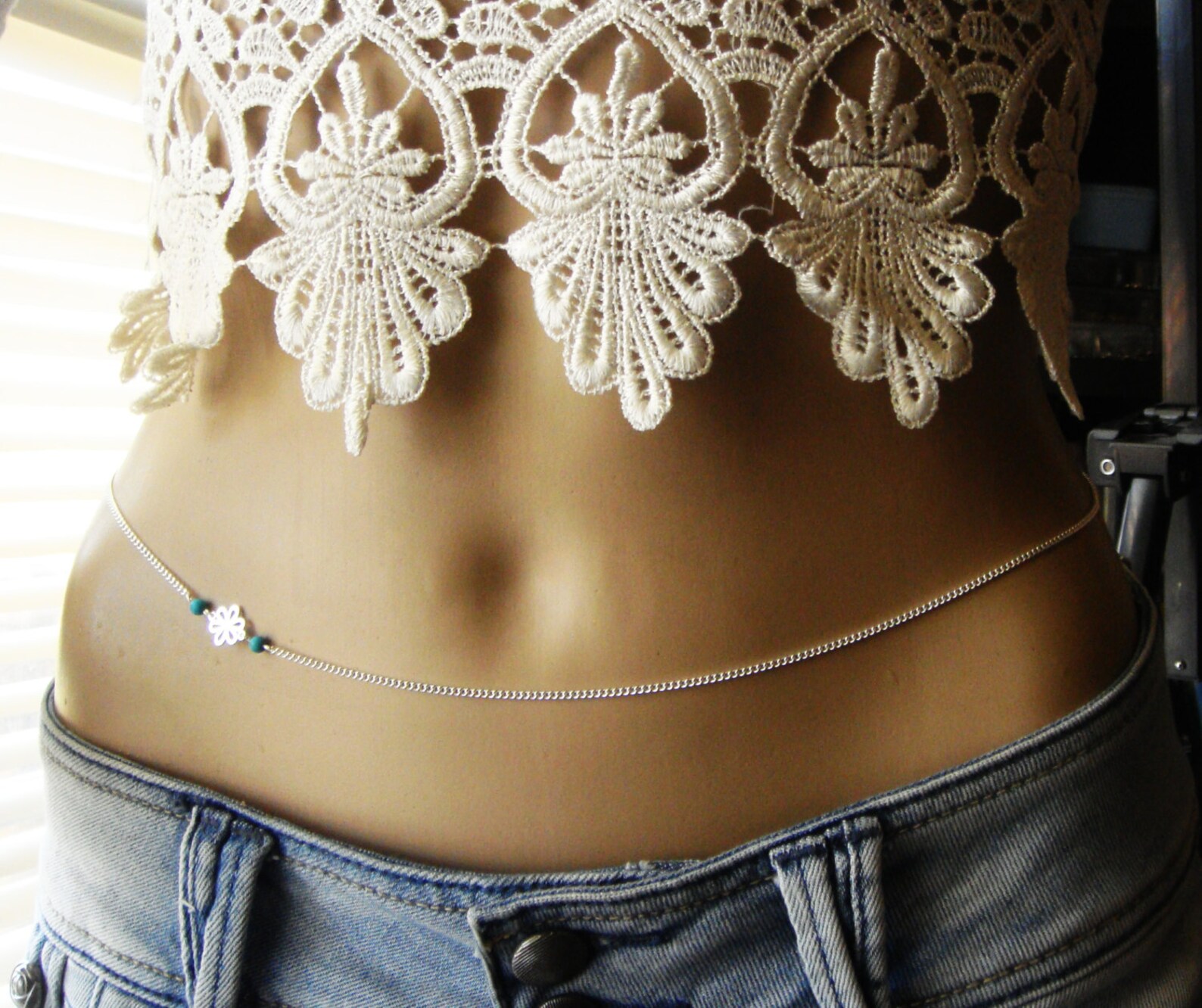 Cute Turquoise Belly Chain 925 Sterling Silver Plated Body Etsy