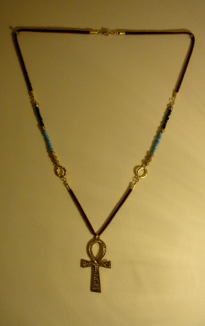 Egyptian Nile Key. Beaded Necklace. Leather Neccklace | Etsy