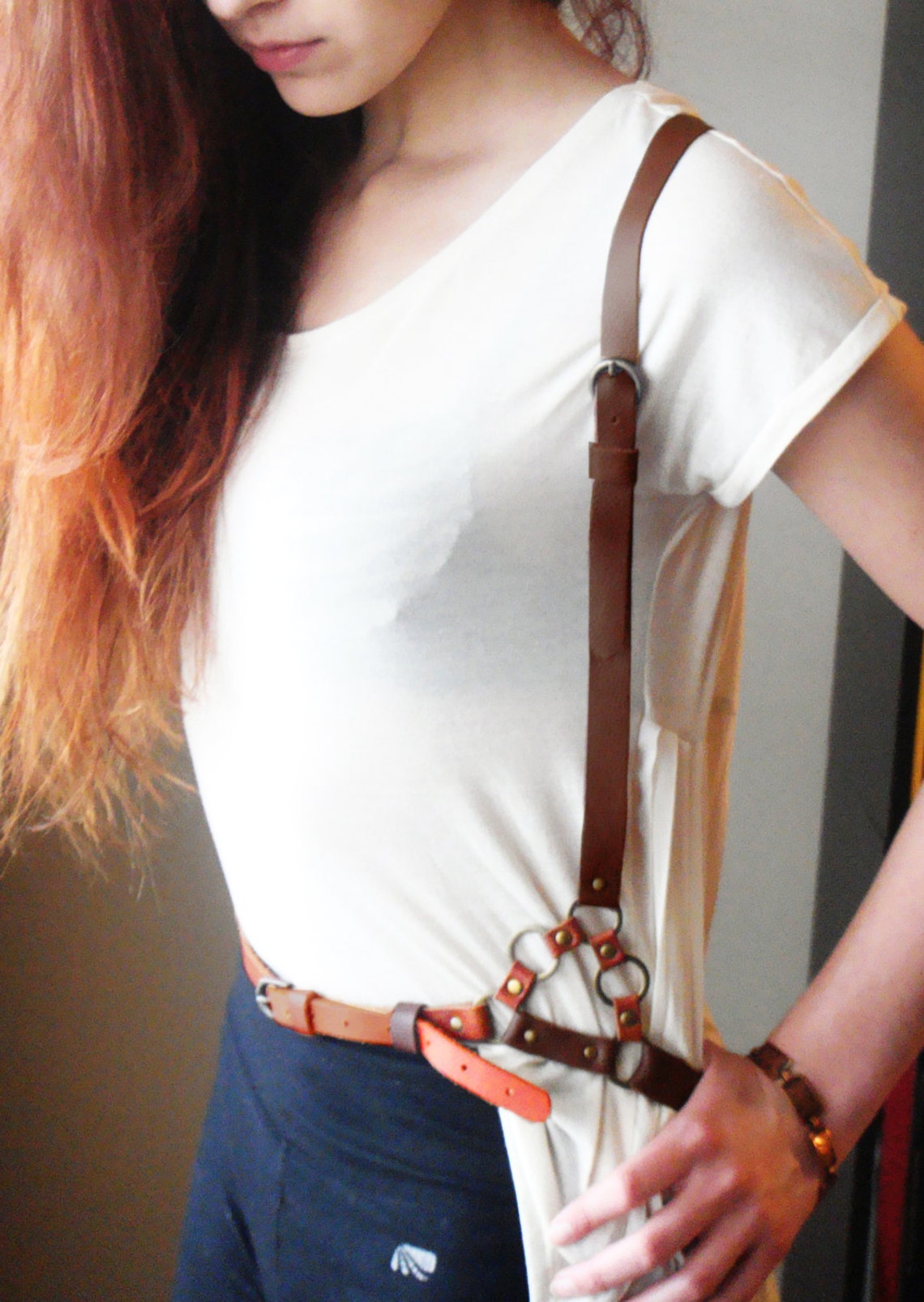Brown and Bohemian Tan Leather Harness Belt Neck Piece Leather | Etsy