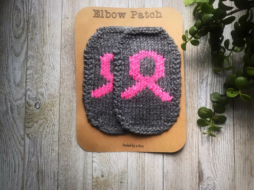 Pink Ribbon, Surviver Breast Cancer Elbow Patches, Hand Knit Elbow ...