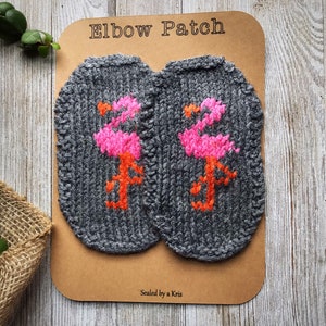 Hand-knitted Flamingo Elbow Patches, Acrylic Cotton Blend (set of 2) - Etsy