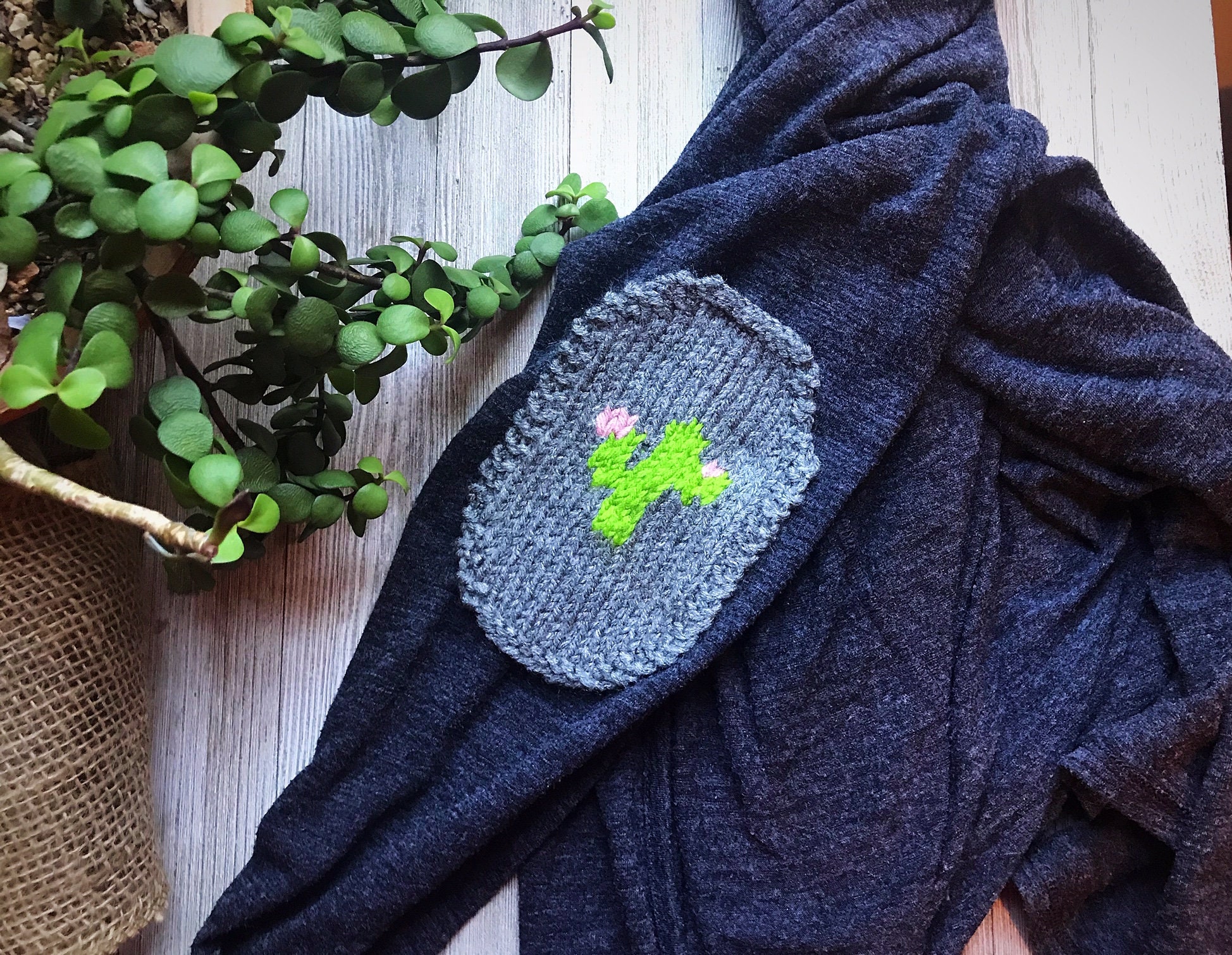 Cactus Elbow Patches Hand knit elbow patches plants | Etsy