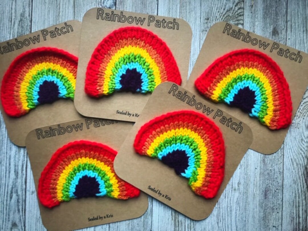 Rainbow Patch, Hand Knitted, Rainbow Applique, Rainbow Elbow Patches - Etsy