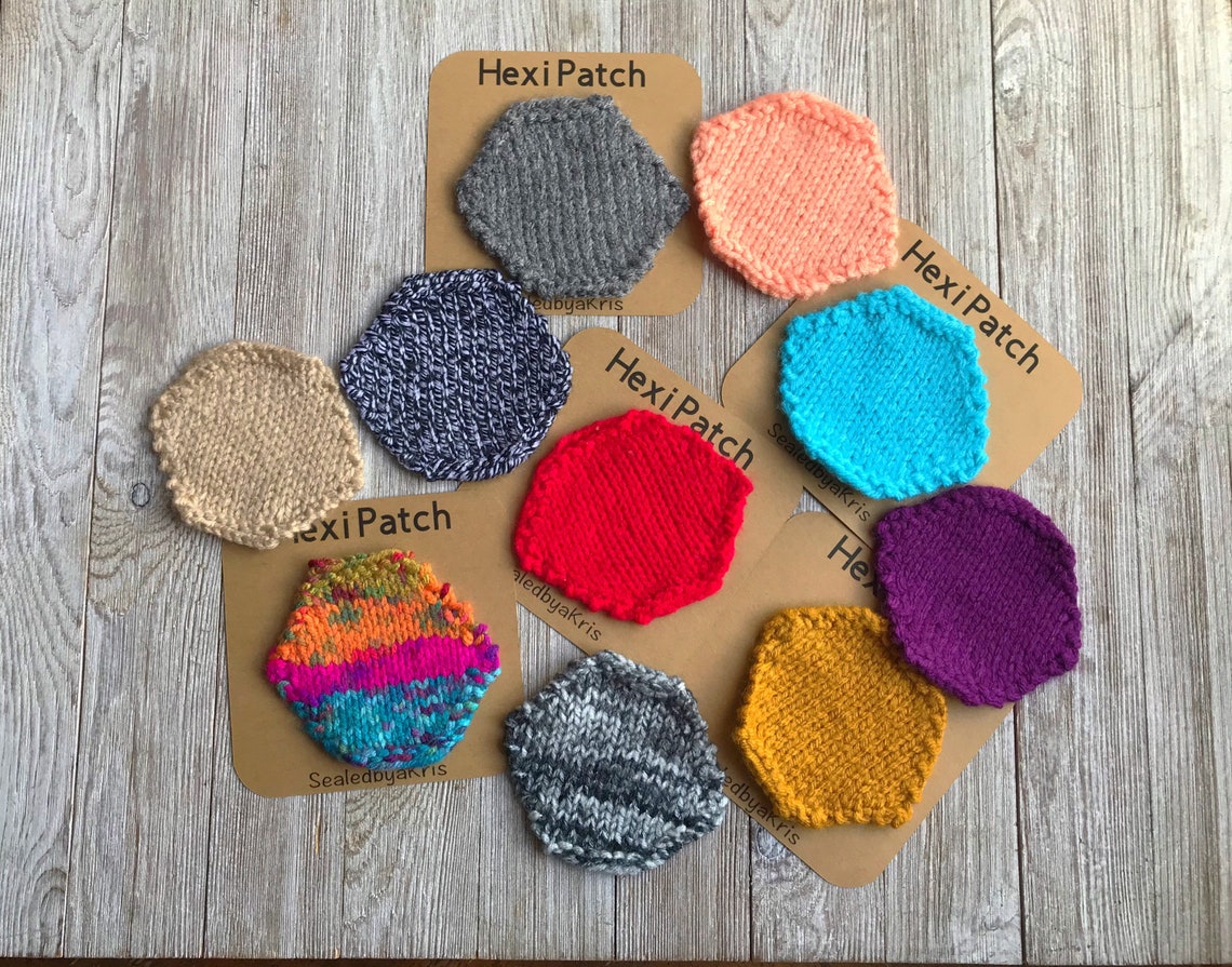 Hand Knit Hexagon Patch, Cotton Blend Sweater Applique - Etsy UK