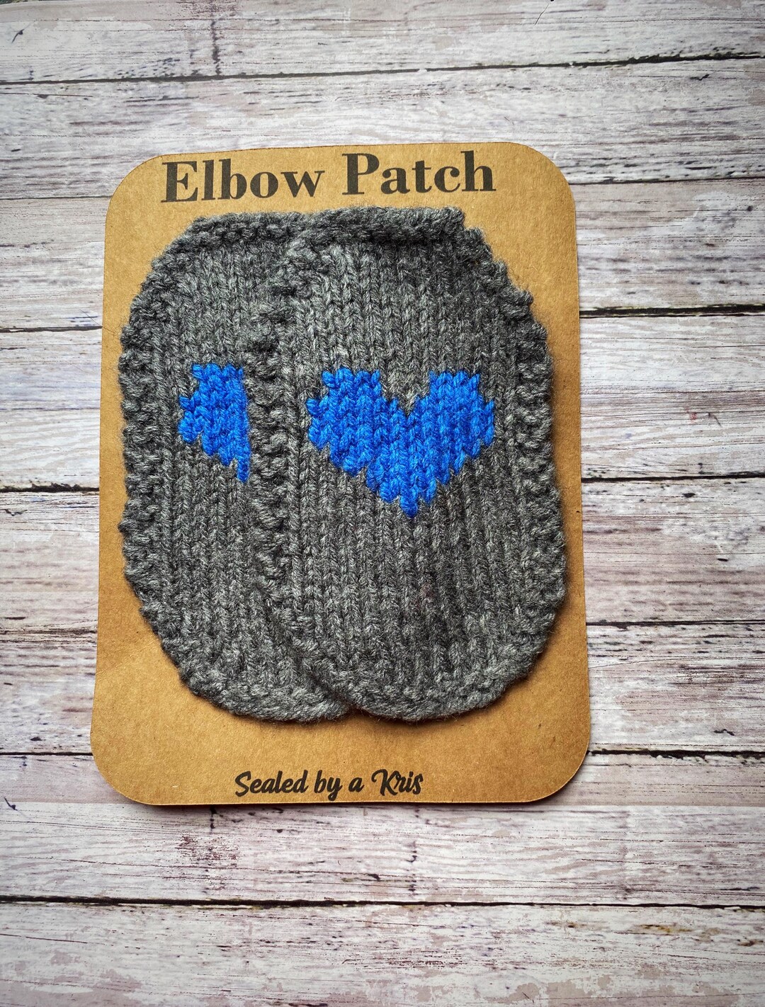 Hand Knit Elbow Patches: Blue Heart Sweater Appliqué - Etsy