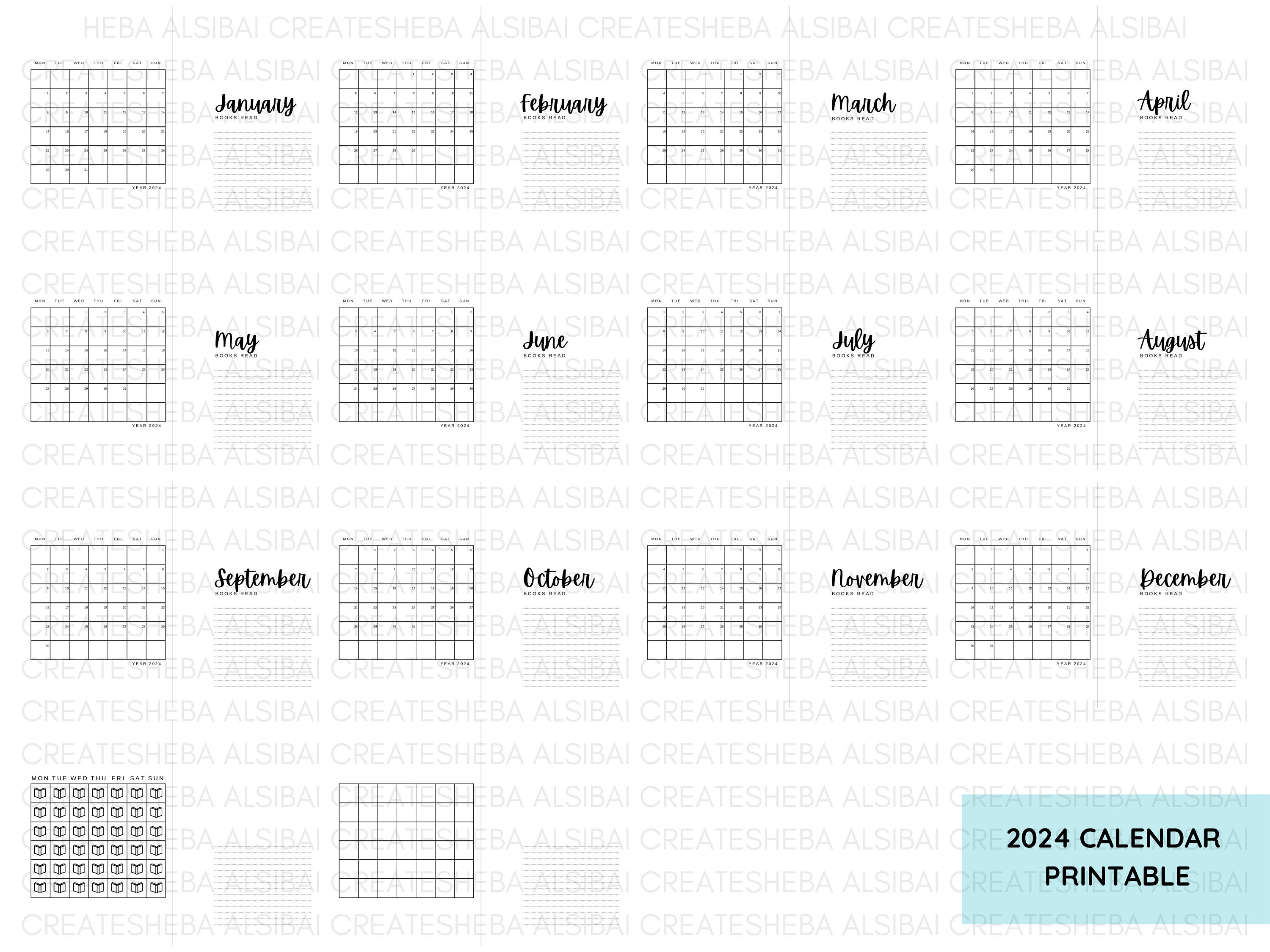 Bullet Journal Calendar 2024 | Printable - Etsy
