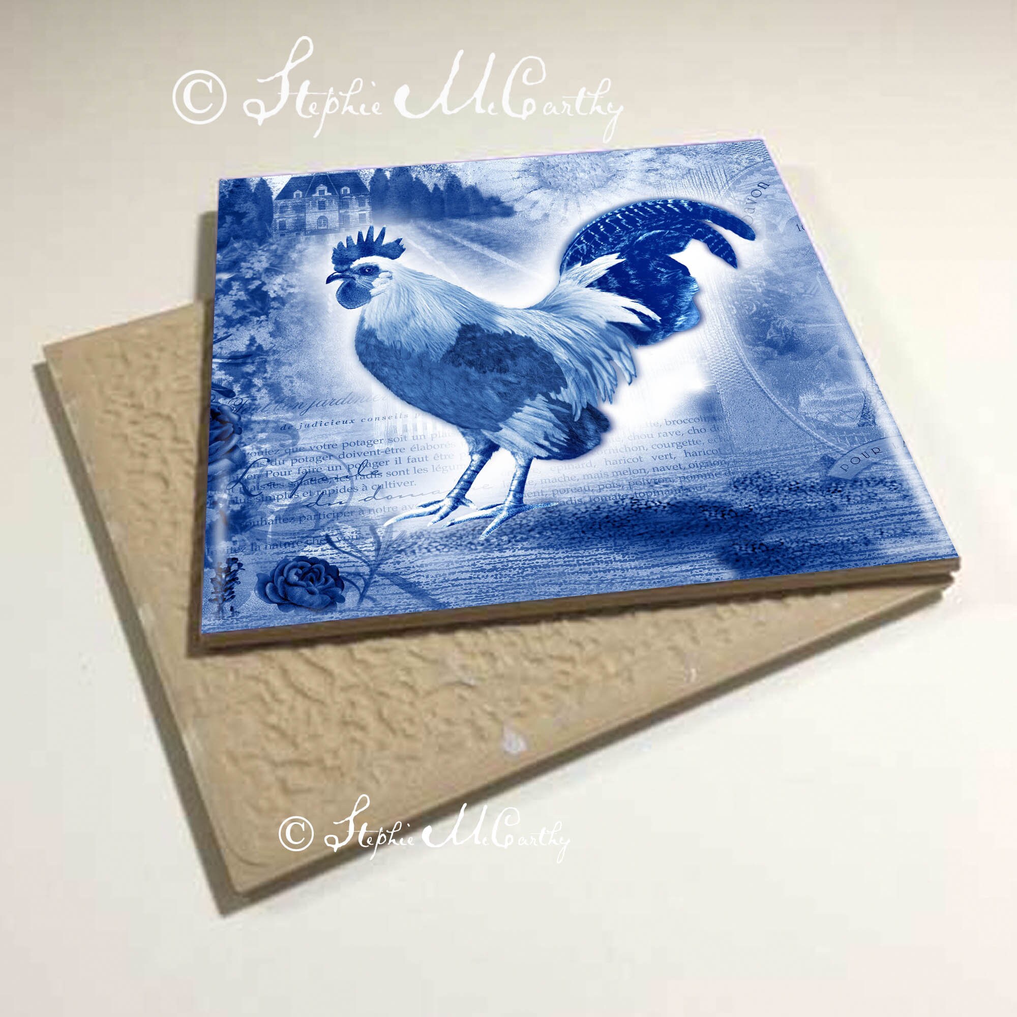 Ceramic Tile With Rooster/chicken and Farm, ‘delft' Blue, White, 6”x6 ...