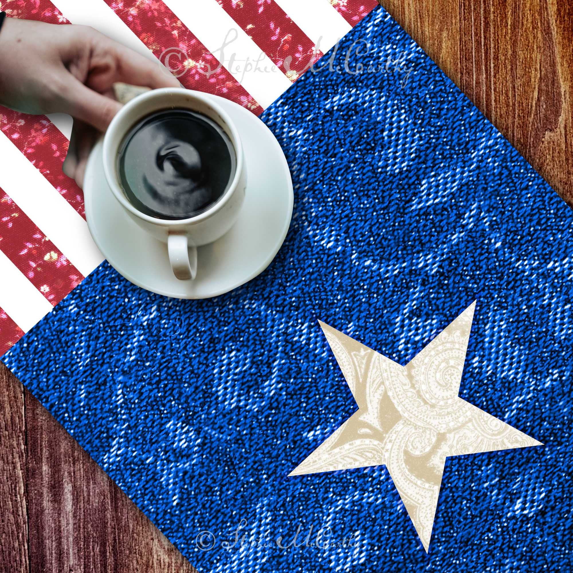 American Flag and Calico Print Table Runner, 16x72, New 4th of July ...