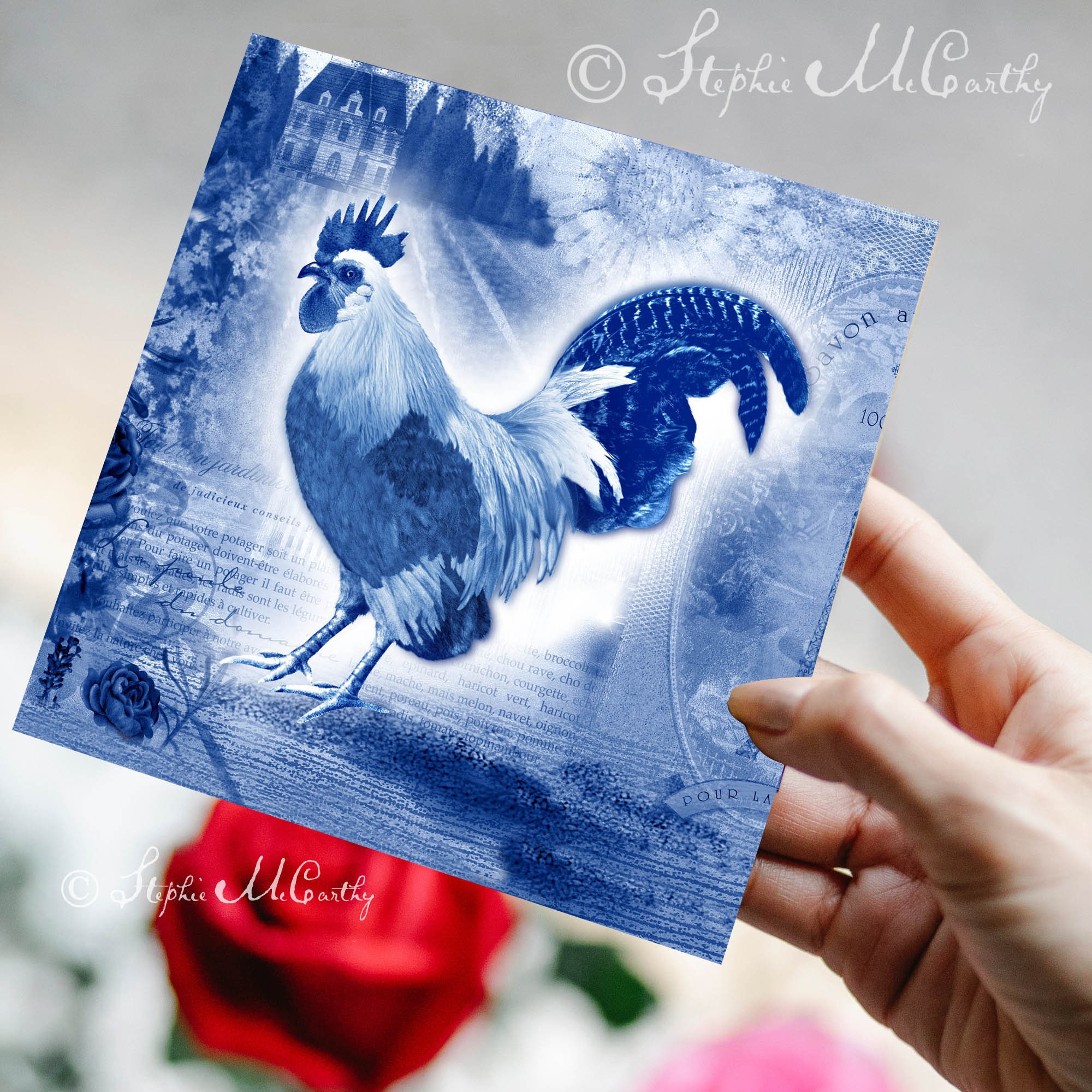 Ceramic Tile With Rooster/chicken and Farm, ‘delft' Blue, White, 6”x6 ...