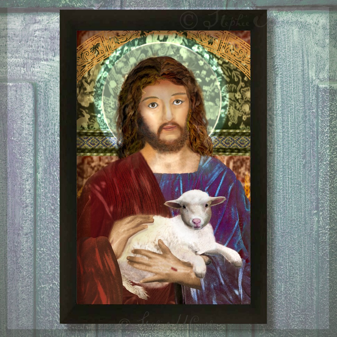 Framed Ceramic Tile, Jesus Christ With Lamb, 8x12, Handmade Christian ...