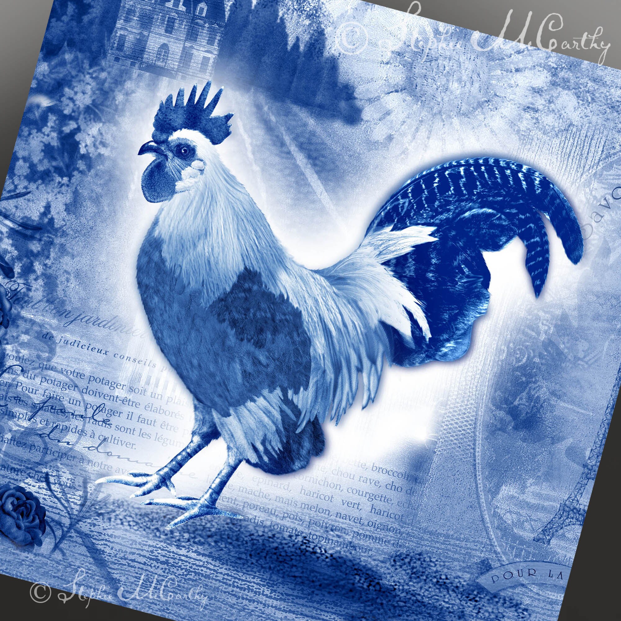 Ceramic Tile With Rooster/chicken and Farm, ‘delft' Blue, White, 6”x6 ...