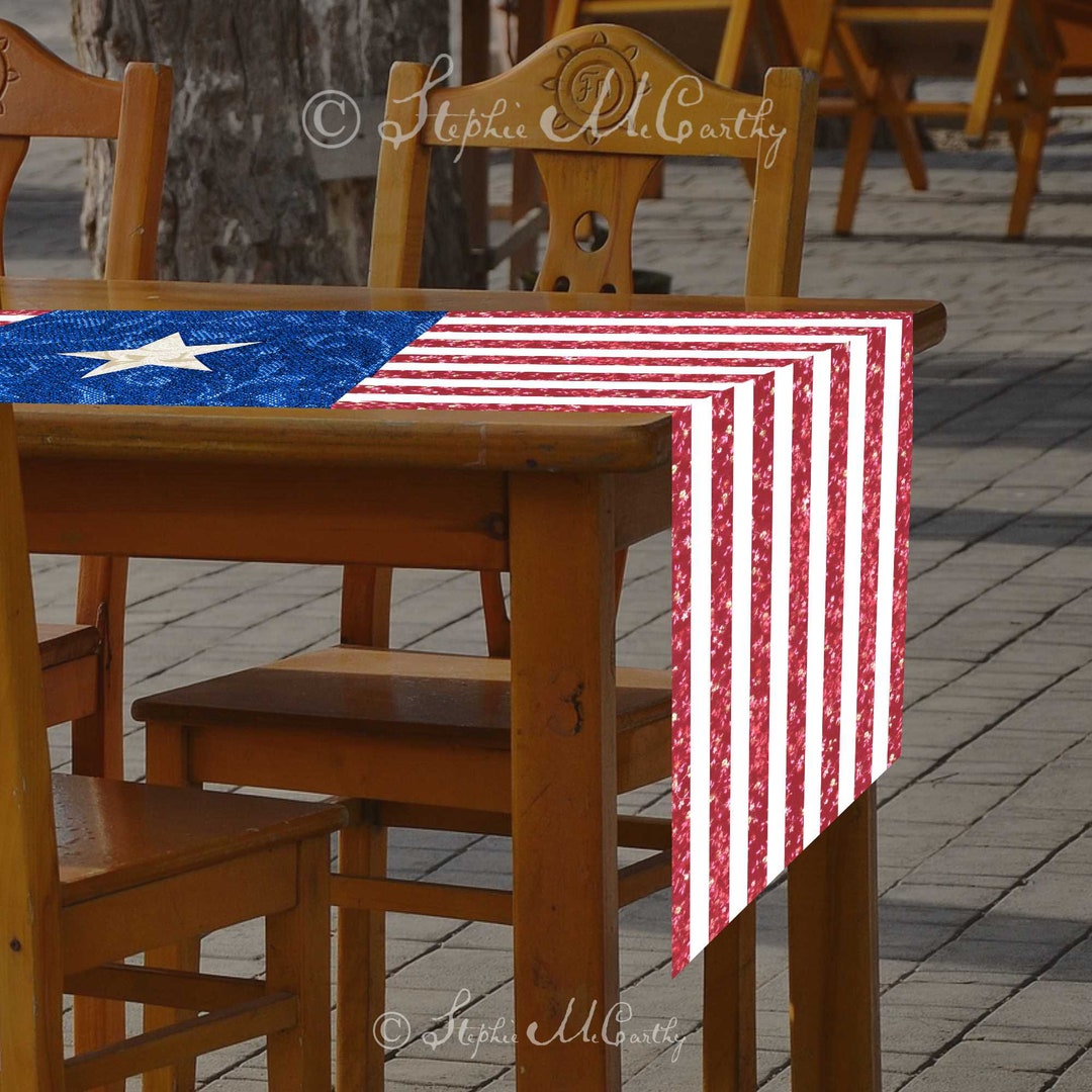 American Flag and Calico Print Table Runner, 16x72, New 4th of July ...