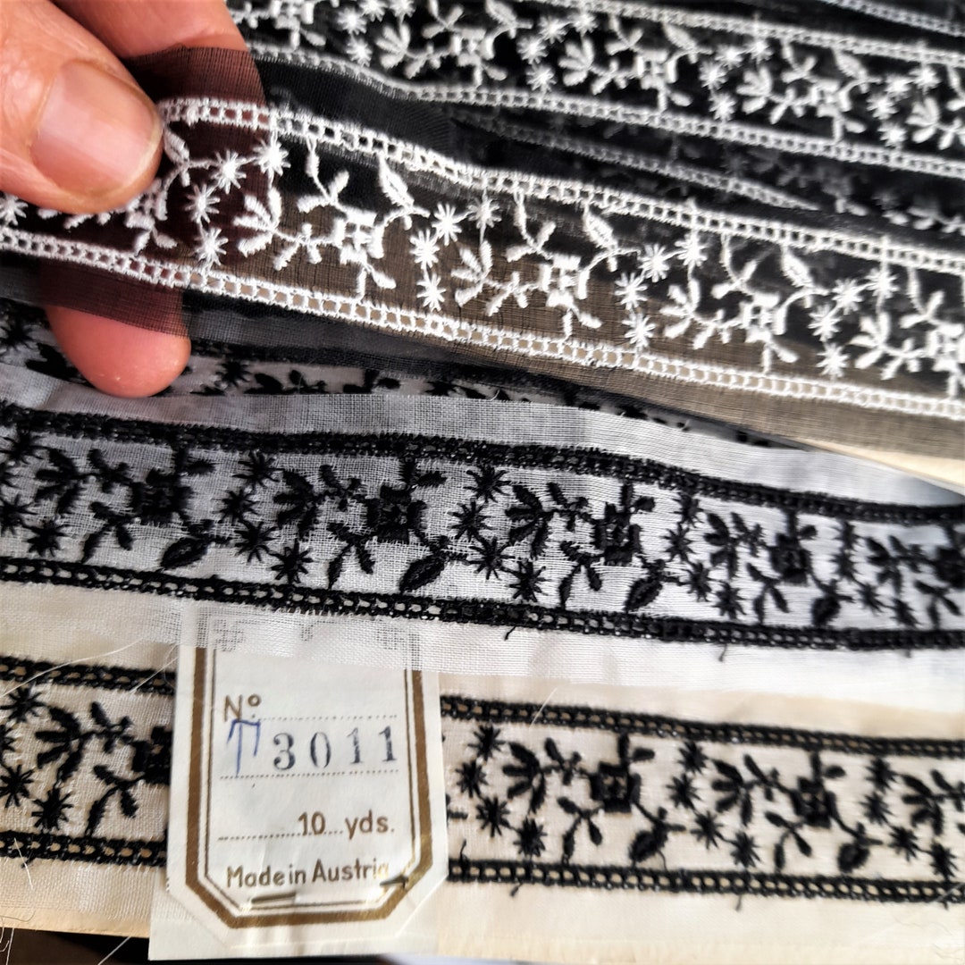 Antique Embroidered Trim, 1920s Trim, Austrian Floral Trim, Black ...