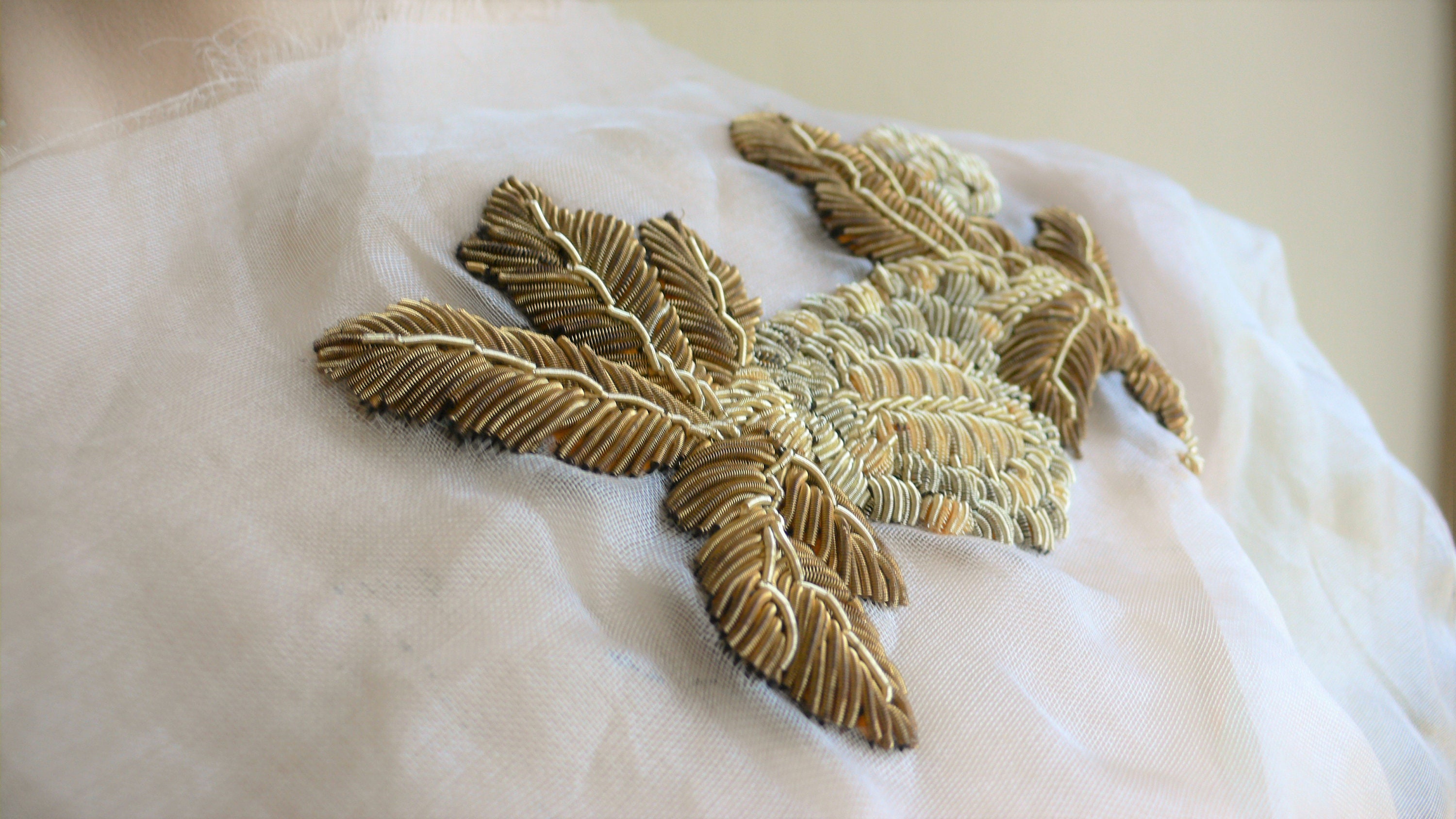 Antique Vintage Metallic Embroidered Appliques Raised Embroidery Hand ...