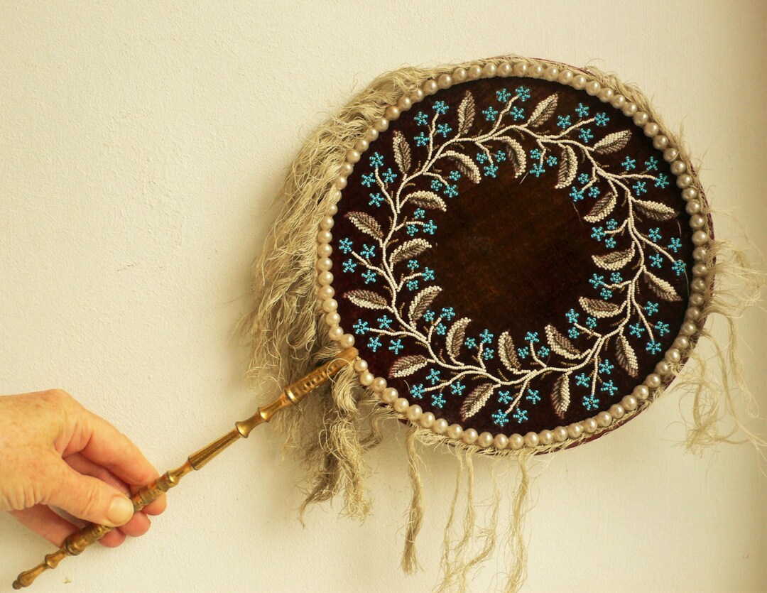 Antique Embroidered Fire Face Screen, Antique Embordered Fan, Antique ...