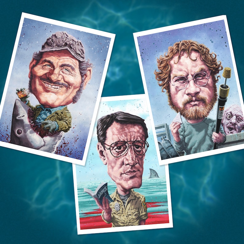 Set of 3 JAWS Signed Art Prints A4 Size Chief Brody Quint & - Etsy