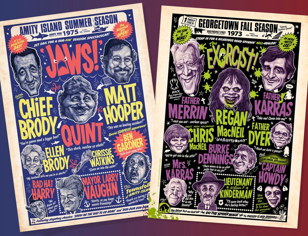 Pair of Comedy Variety Posters JAWS and the Exorcist - 16.5" X 11.75 ...