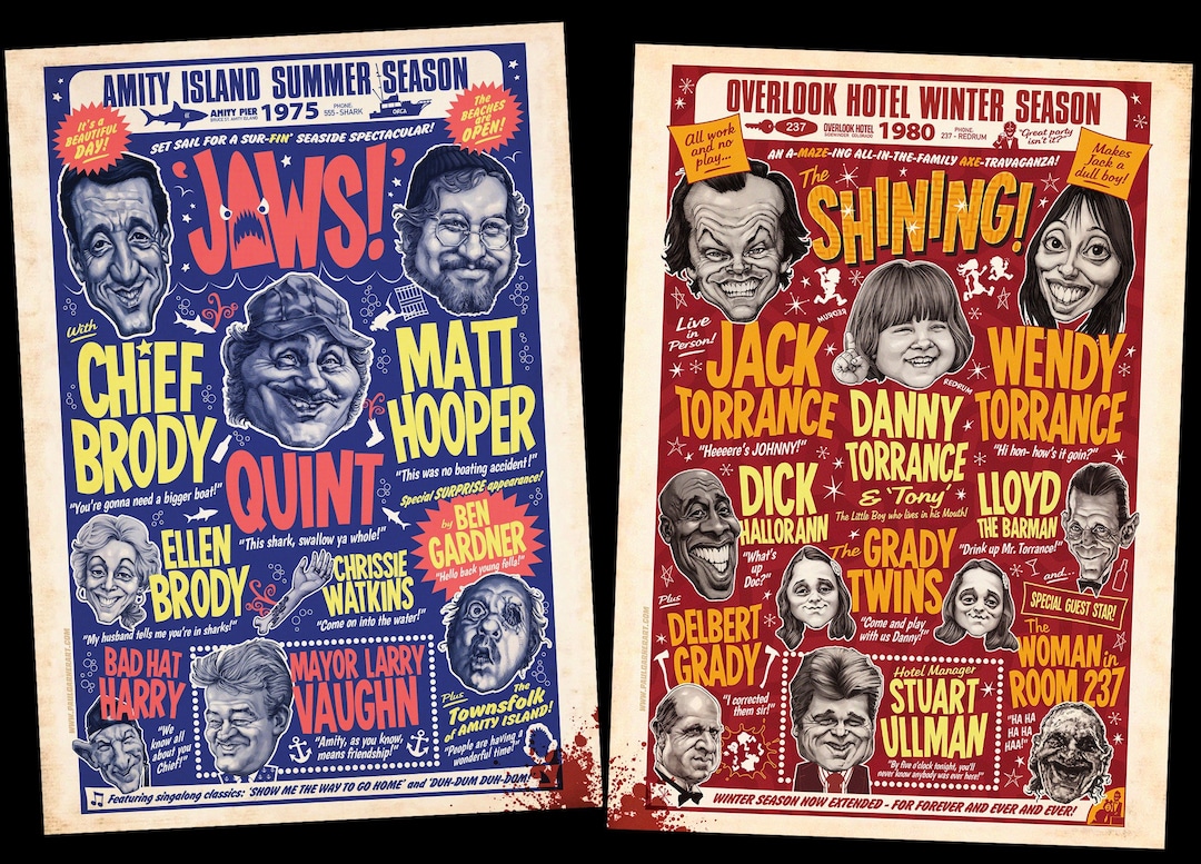 Pair of Comedy Variety Posters JAWS and the Shining - 16.5" X 11.75 ...