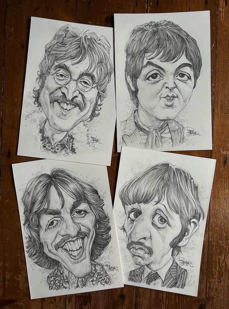ORIGINAL ART - the Beatles - Set of 4 HB Pencil Drawings A4 Size (11.75 ...