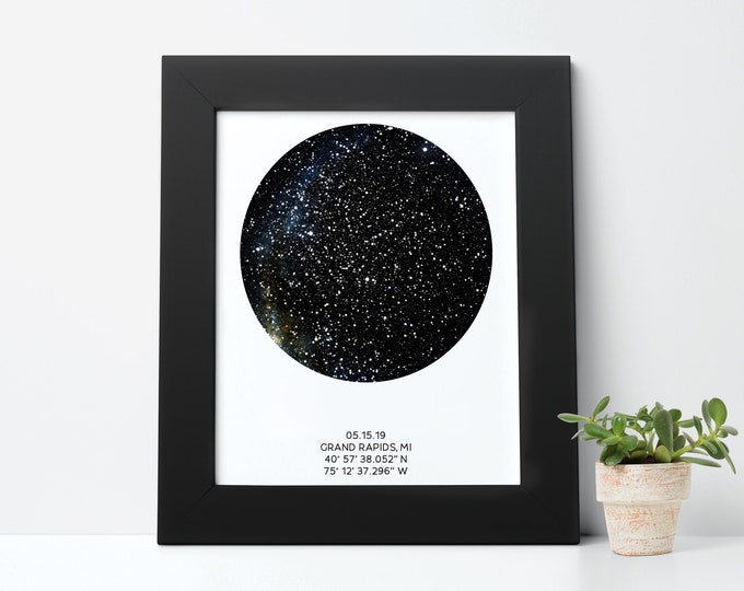 Custom Night Sky Print, Available Framed, Star Map by Date, Anniversary ...
