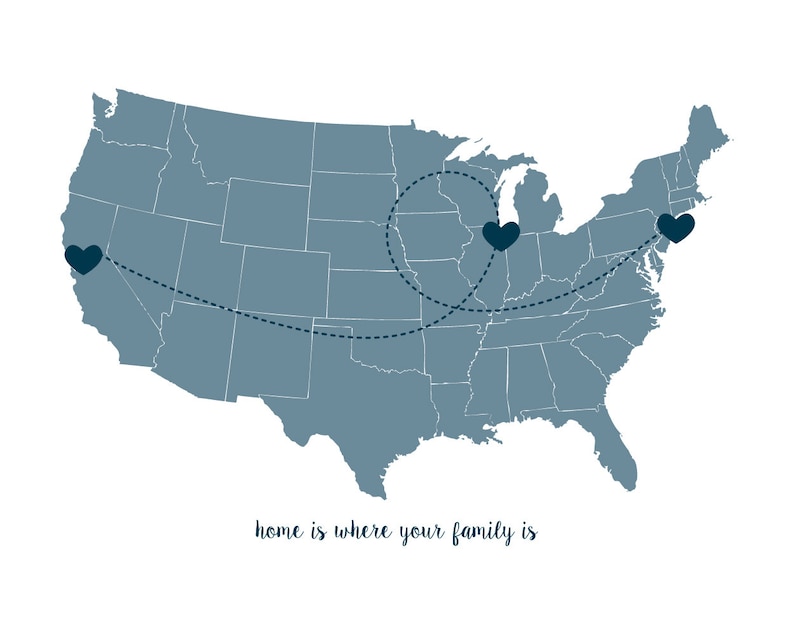 Custom US Map Print Long Distance Custom State Gift Long | Etsy