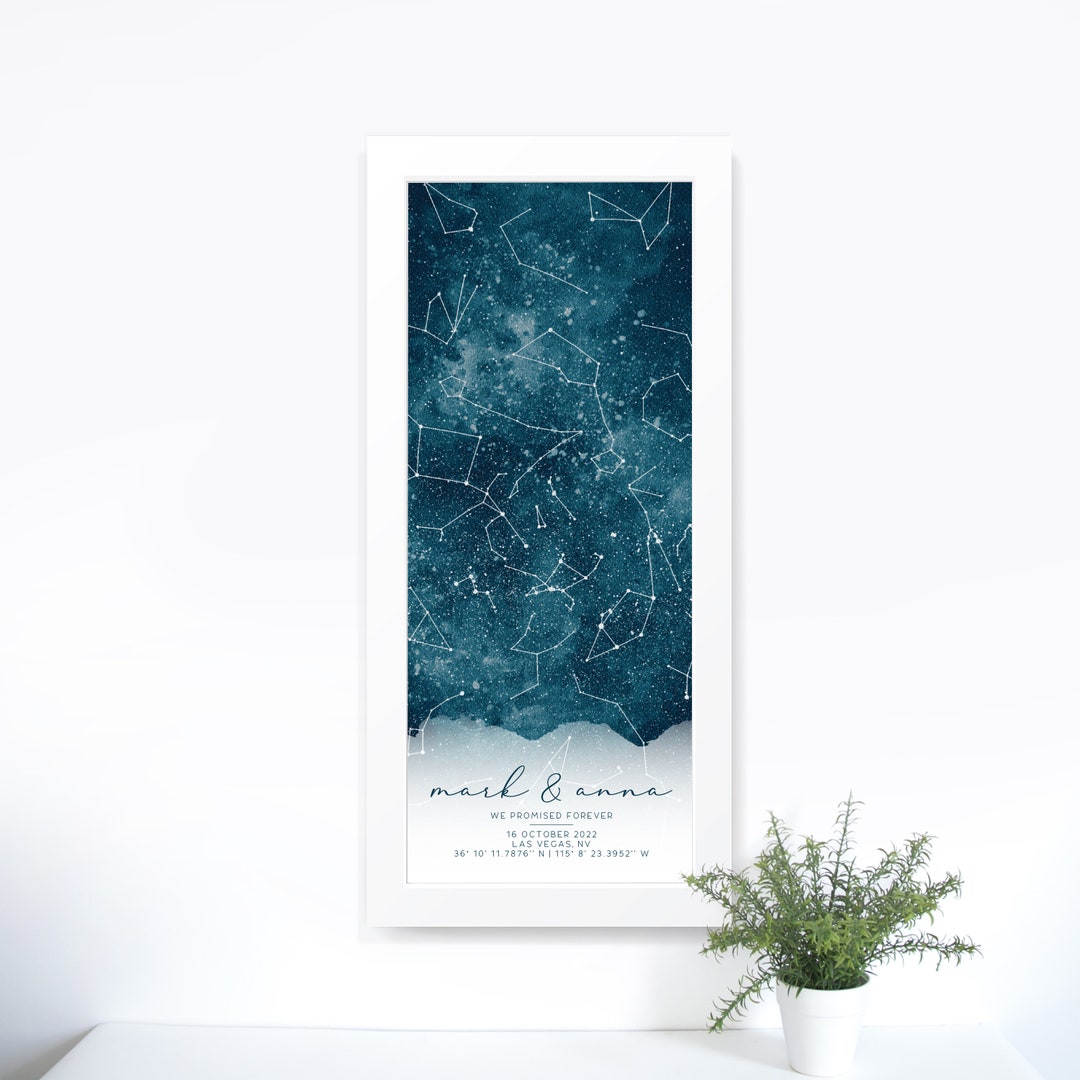 Custom Night Sky Print, 10"x24", Comes Framed, Wedding Gift, Anniversary Gift, Gift for ...