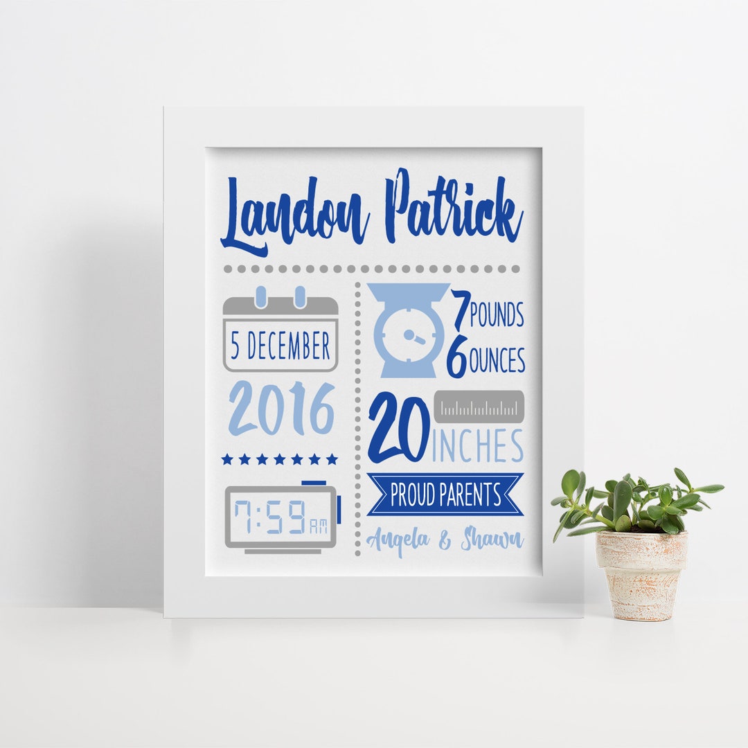 Baby Stats Framed Print, Nursery Wall Decor, Modern Nursery, Unique ...