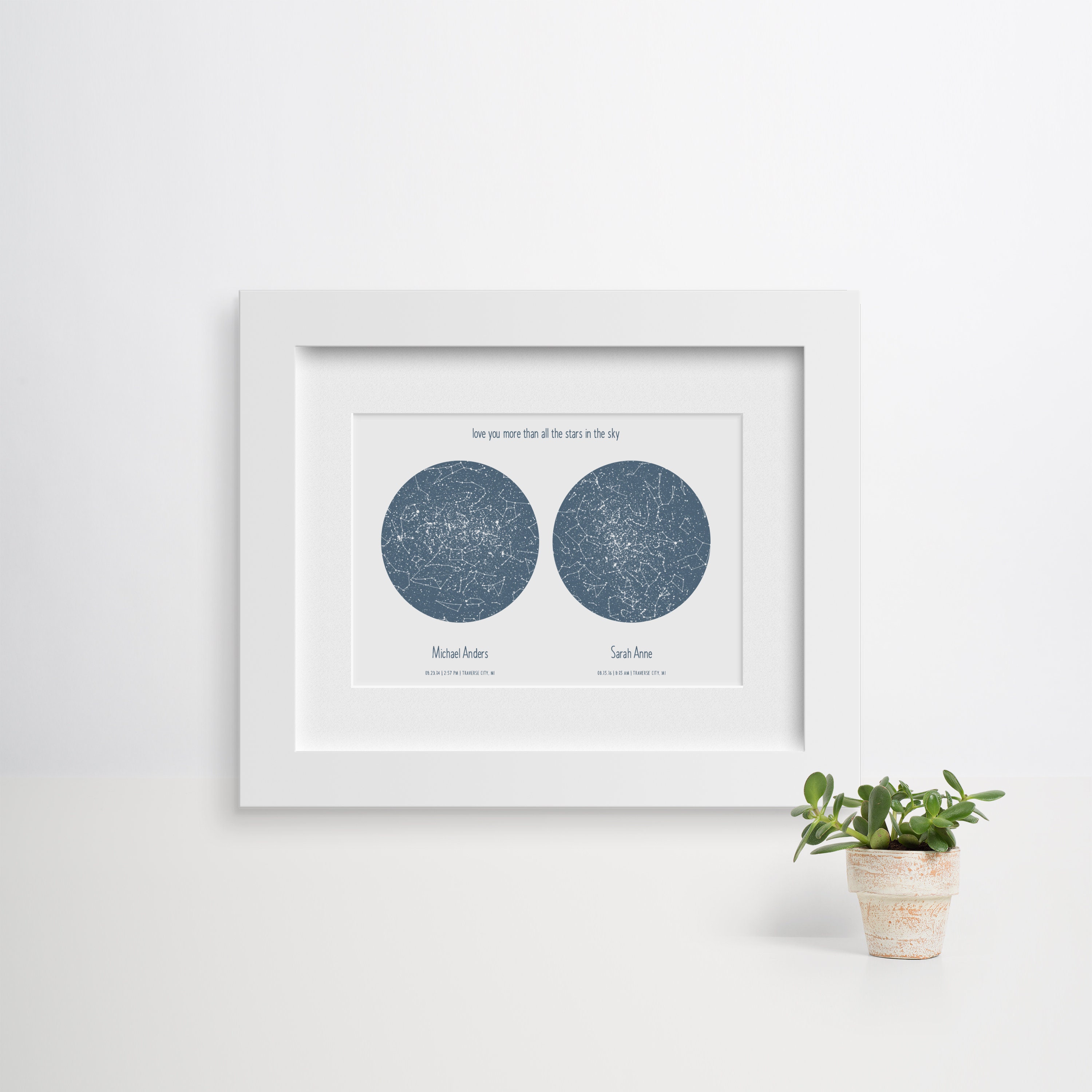 Custom Double Sky Star Map Night Sky Print Framed - Etsy Canada