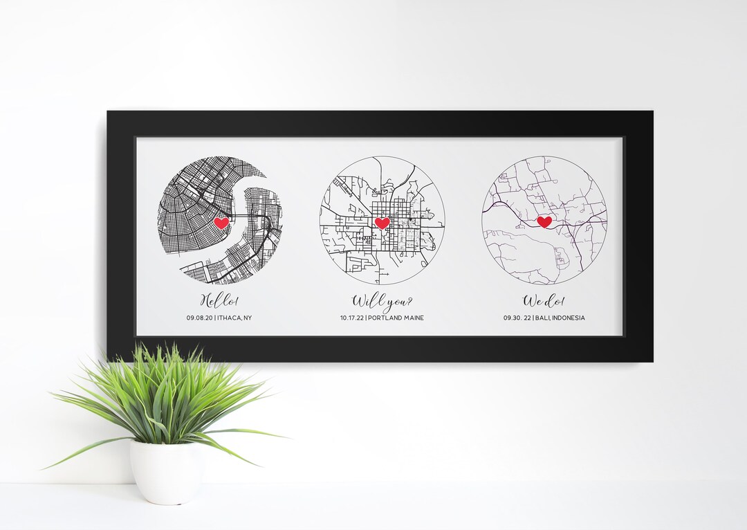 Hello, Will You, I Do Custom Street Map, 10"x24" Framed, 1st ...