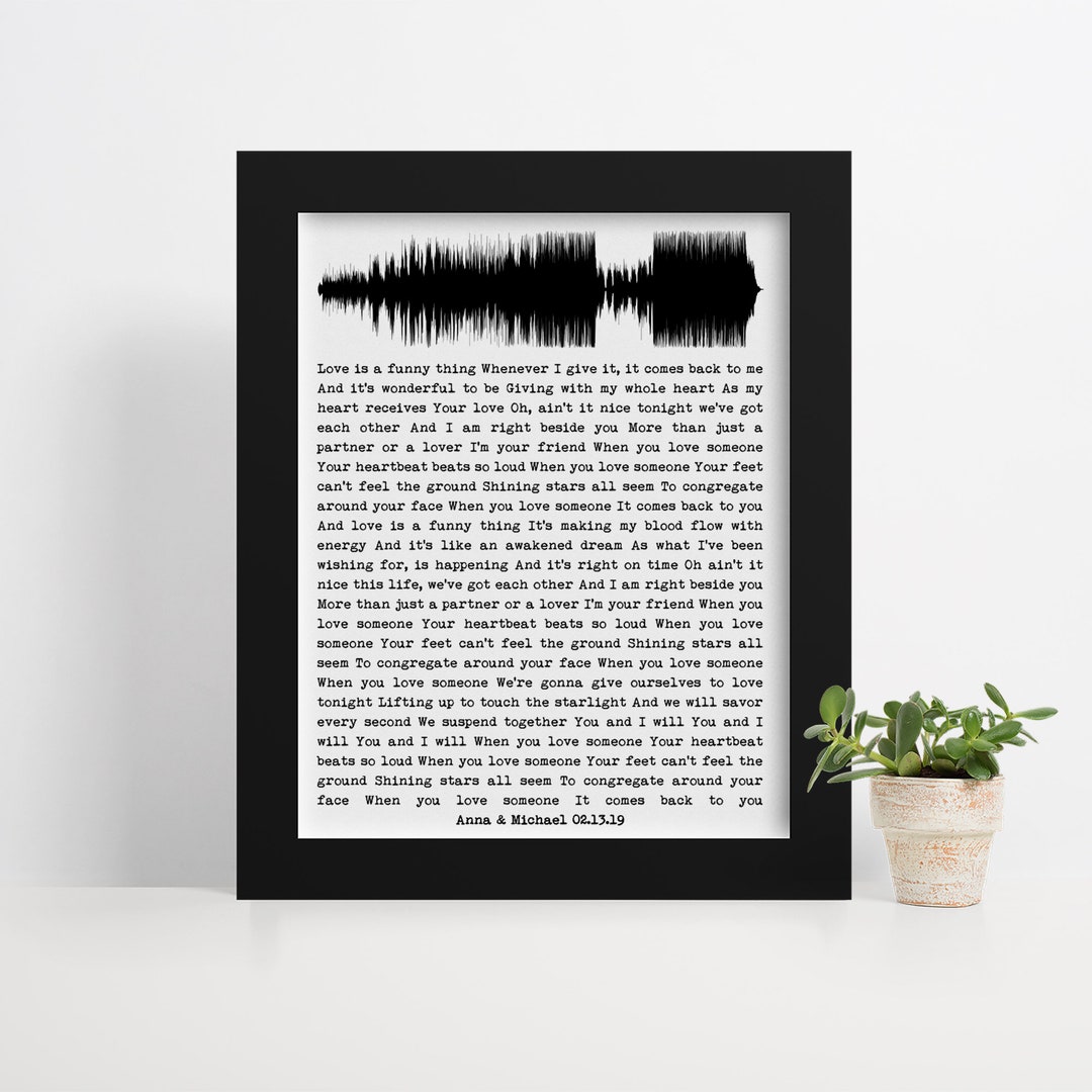 Song Lyric & Sound Wave Print, Custom Framed Song Lyrics, Anniversary ...