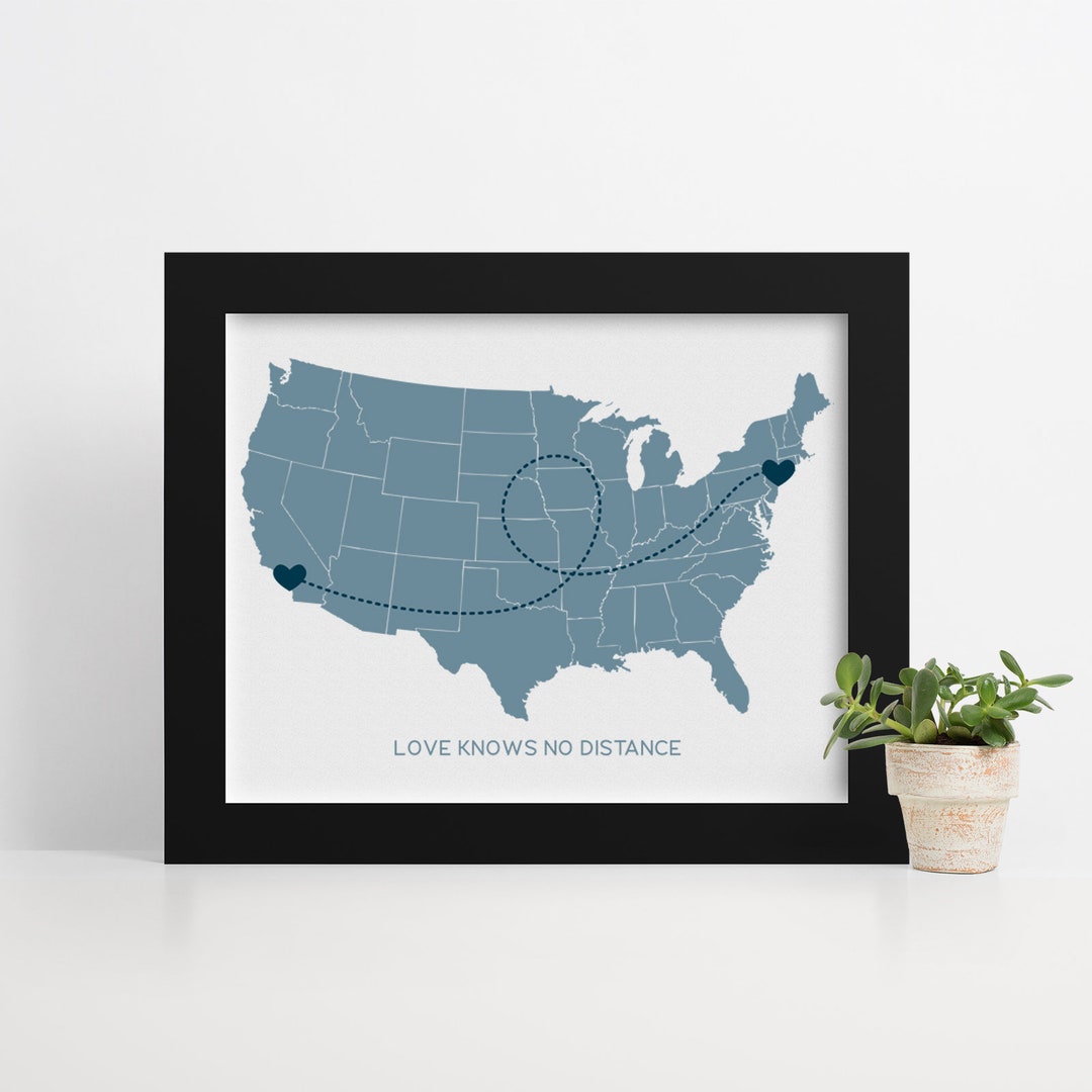 Custom US Map Print, Long Distance, Custom State Gift, Long Distance ...