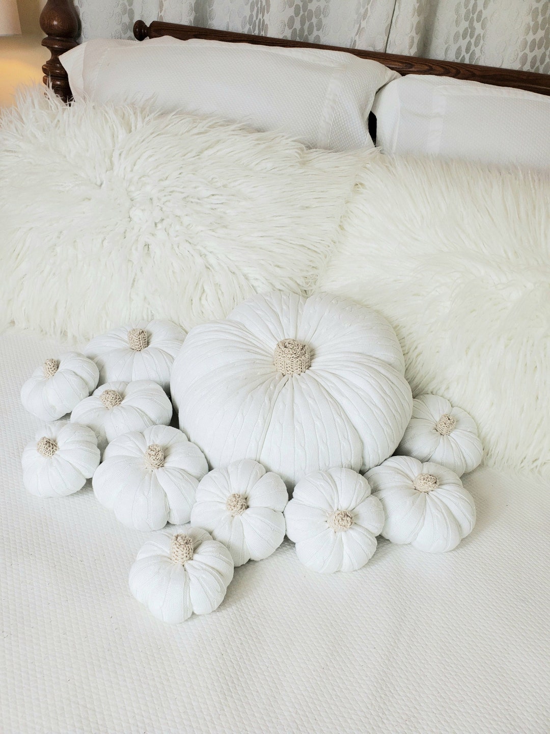 Snow White Sweater Pumpkins With Beige Stem From Repurposed Sweaters - Etsy