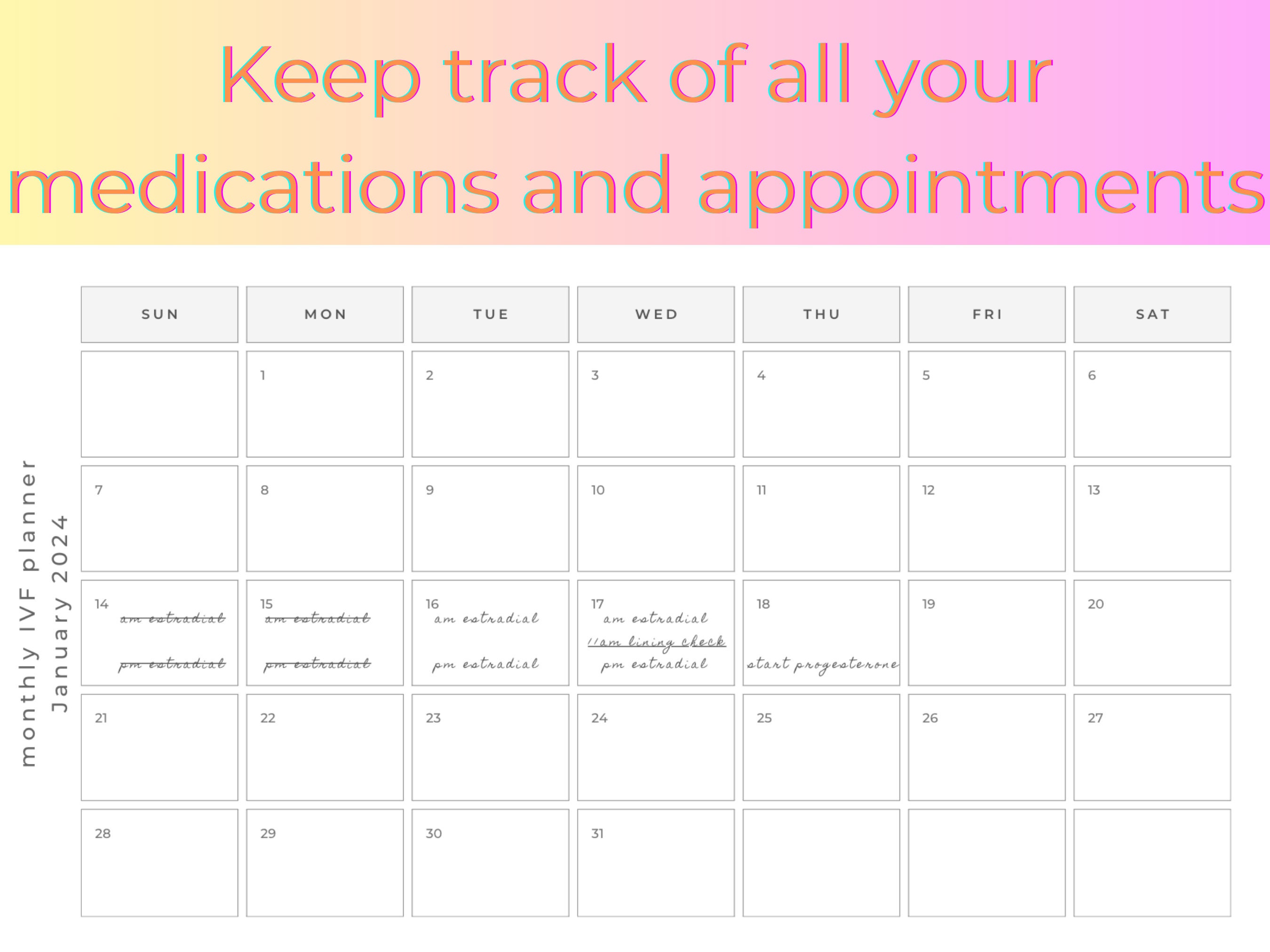 Minimalist Printable Weekly and Monthly IVF Calendar - Etsy