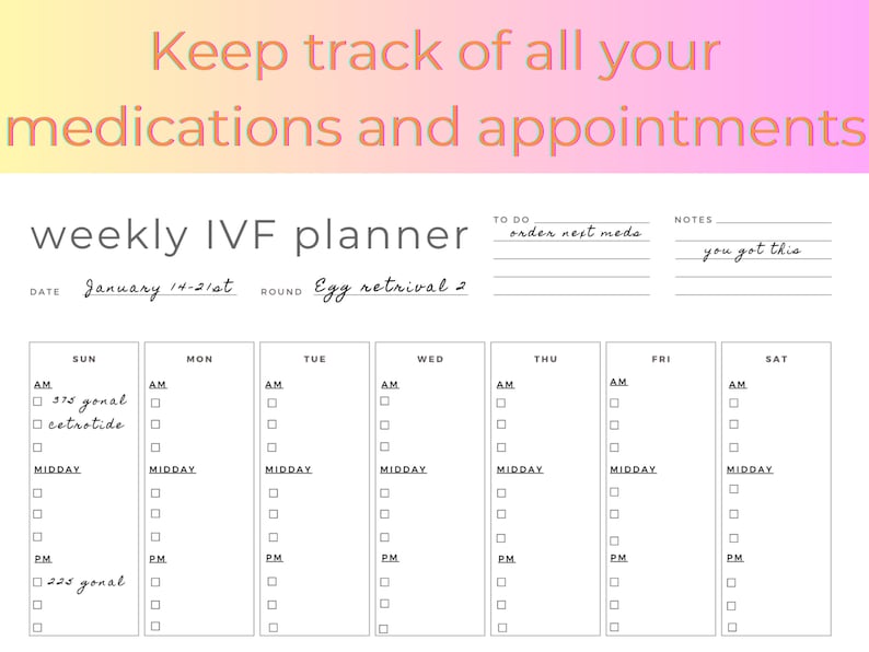Minimalist Printable Weekly and Monthly IVF Calendar - Etsy