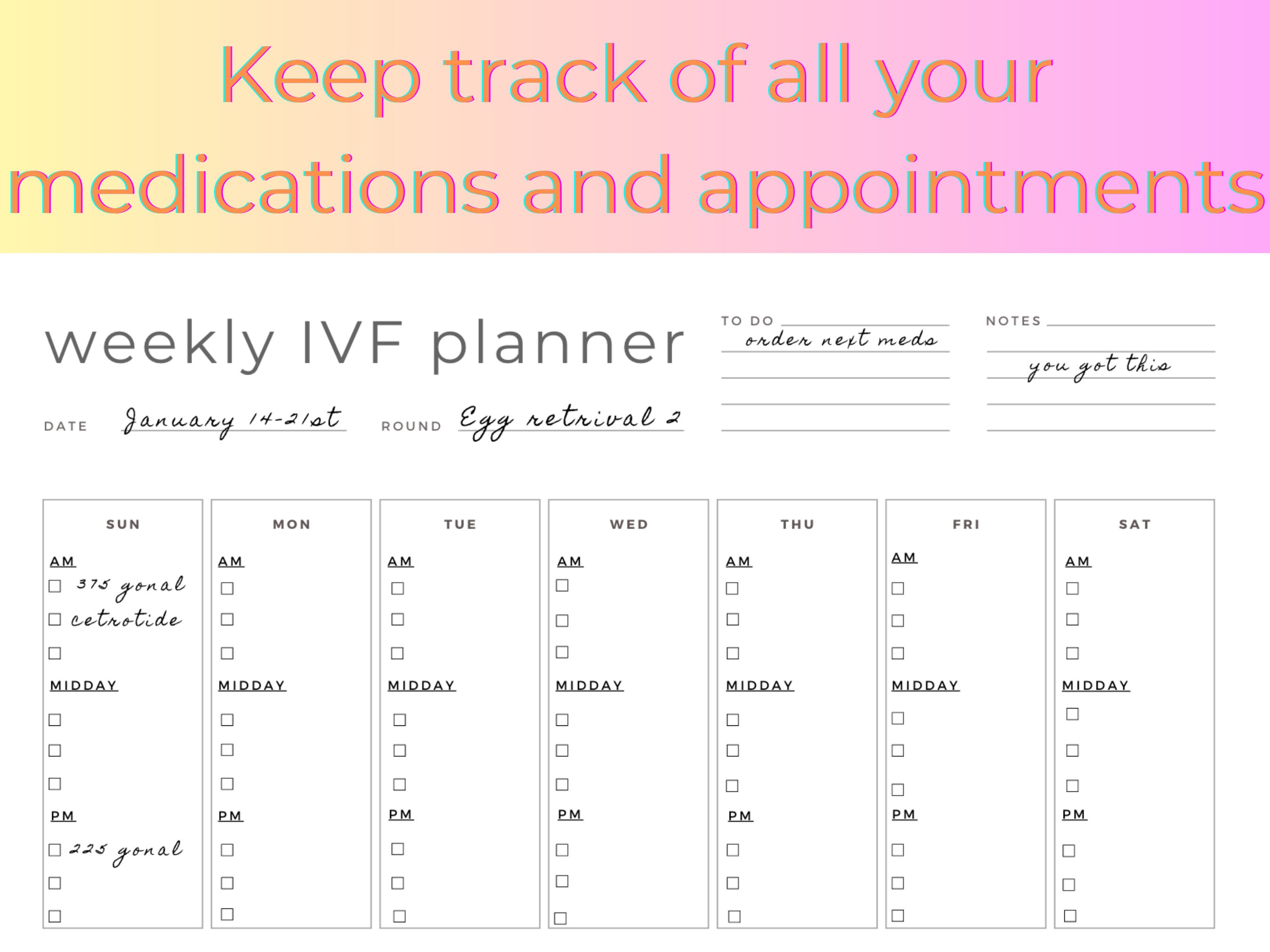 Minimalist Printable Weekly and Monthly IVF Calendar - Etsy
